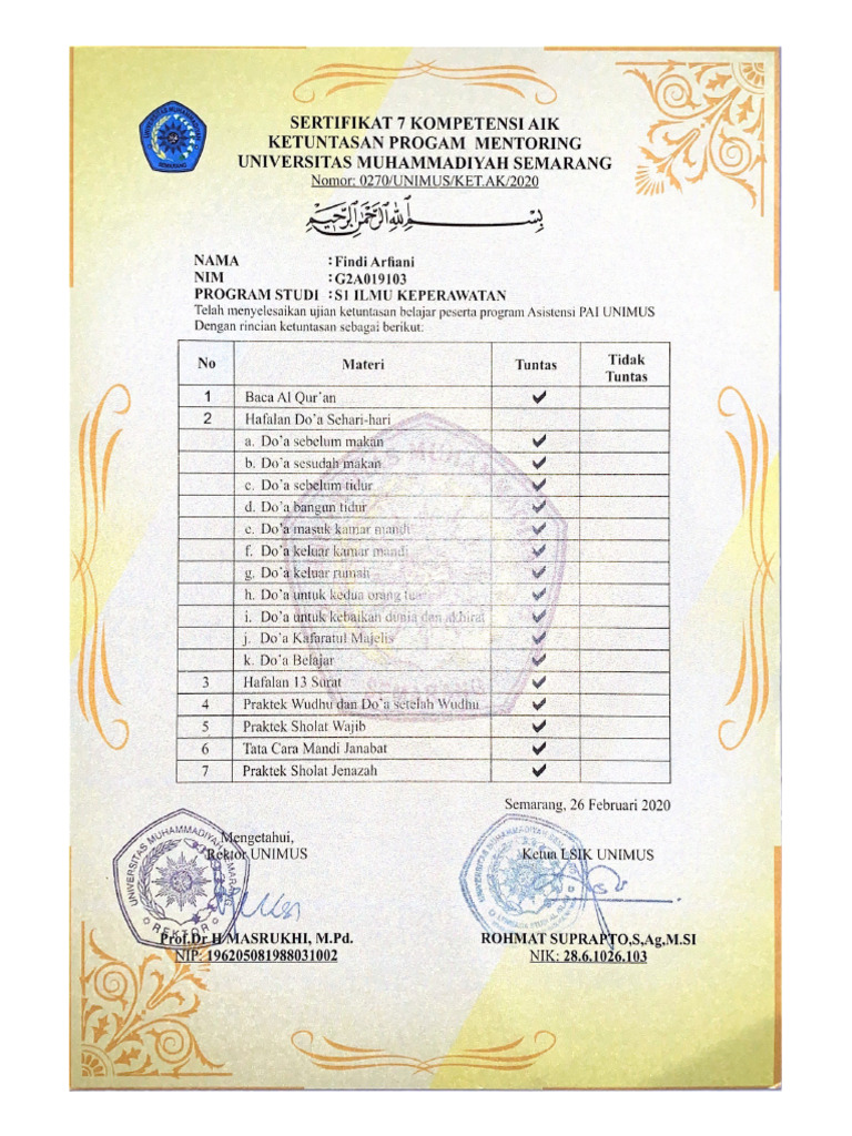 Sertifikat 7 Kompetensi Aik | PDF