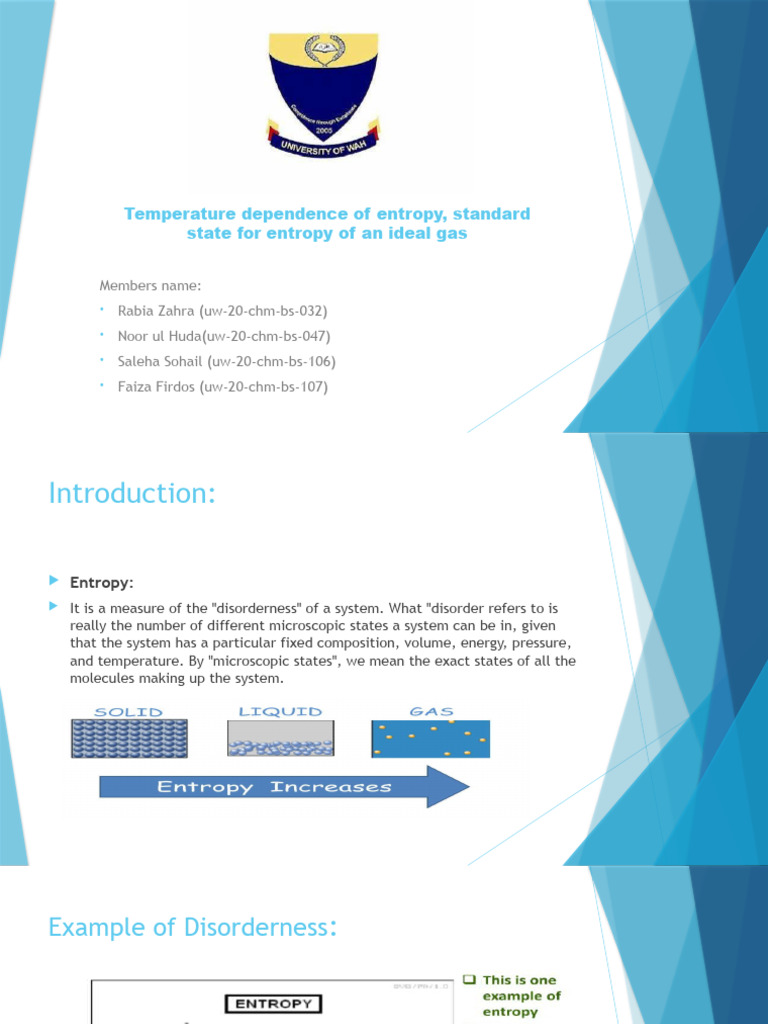 Temperature Dependence of Entropy, Standard State For | PDF ...