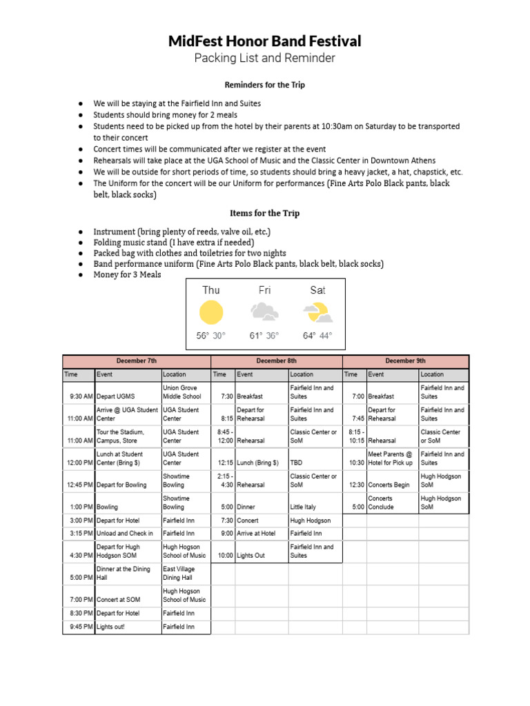 MidFest Reminders and Packing List | PDF