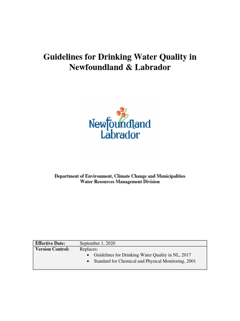Guidelines For DWQ in NL Sept 2020 | PDF | Water Quality | Drinking Water
