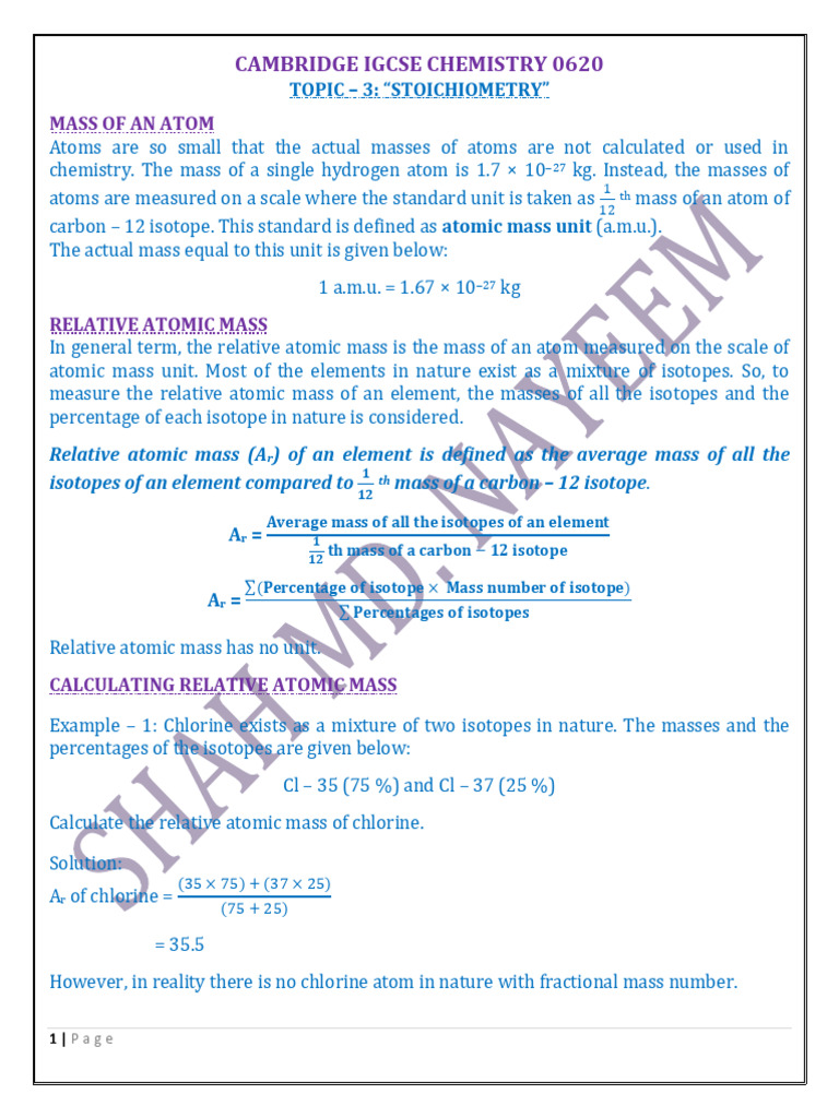 Topic 5 - 'Stoichiometry' | PDF | Mole (Unit) | Chemistry