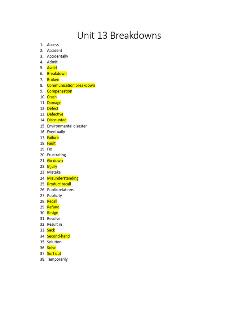 Unit 13 Breakdowns | PDF