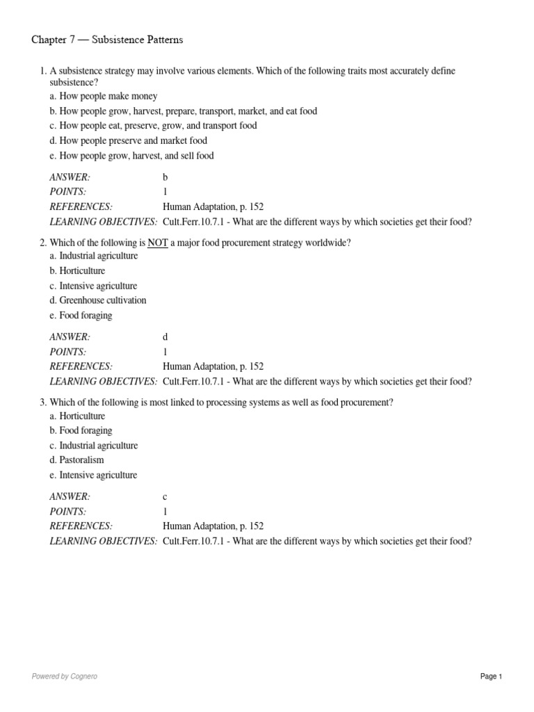 Chapter 7 14 Subsistence Patterns | PDF