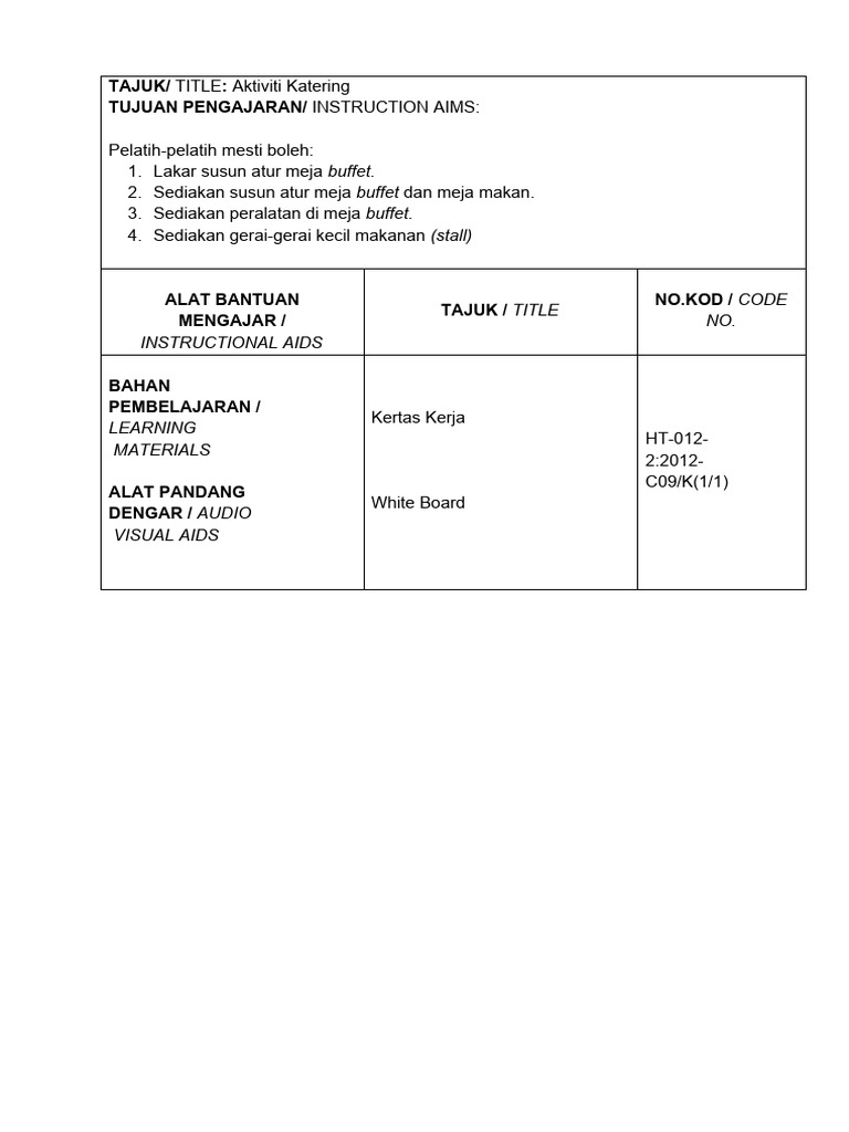 PMA 1 (MENGAPLIKASIKAN AKTIVITI KATERING Edit) | PDF