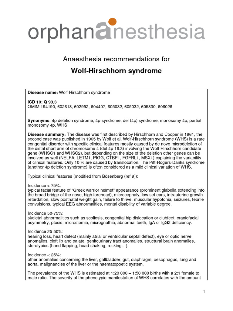 Wolf-Hirschhorn Syndrome | PDF