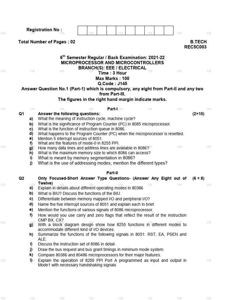 B.Tech Microprocessor Exam | PDF | Integrated Circuit | Classes Of Computers