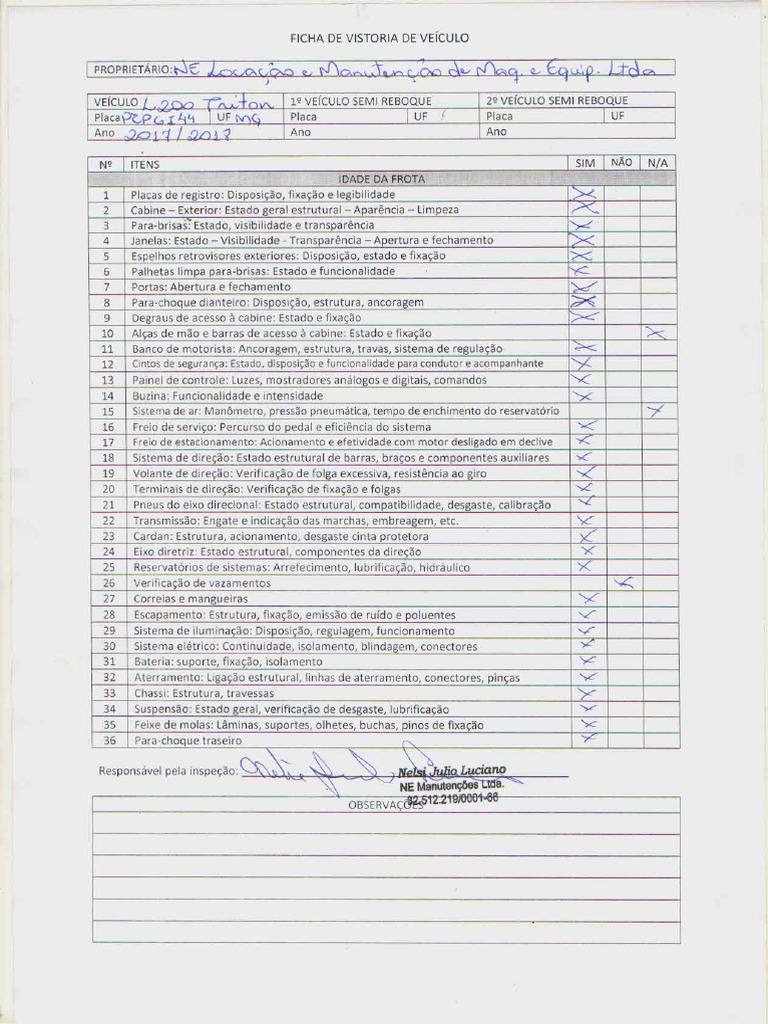 VL - Ficha de Inspeção Veicular | PDF