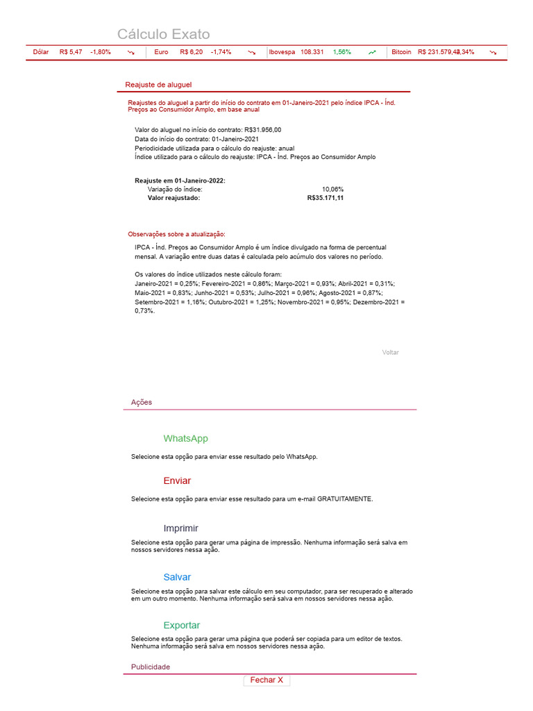 Cálculo Exato - Resultado de Reajuste de Aluguel JAN-22 | PDF | Informática