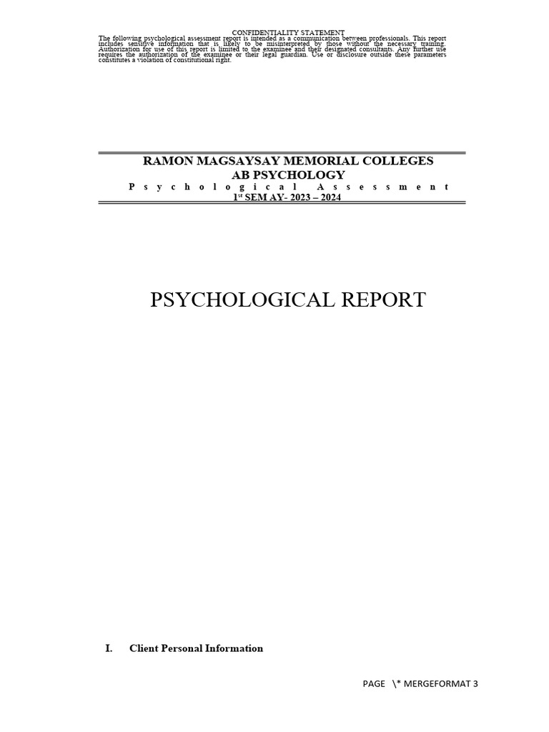 Psychological-Report-Format-RMMC | PDF | Psychology | Psychological ...