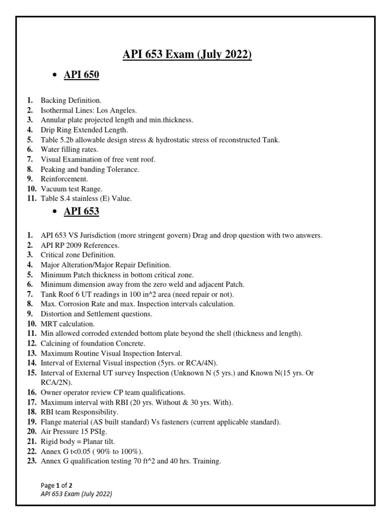 API 653 Exam (July 2022) | PDF | Corrosion | Applied And Interdisciplinary Physics