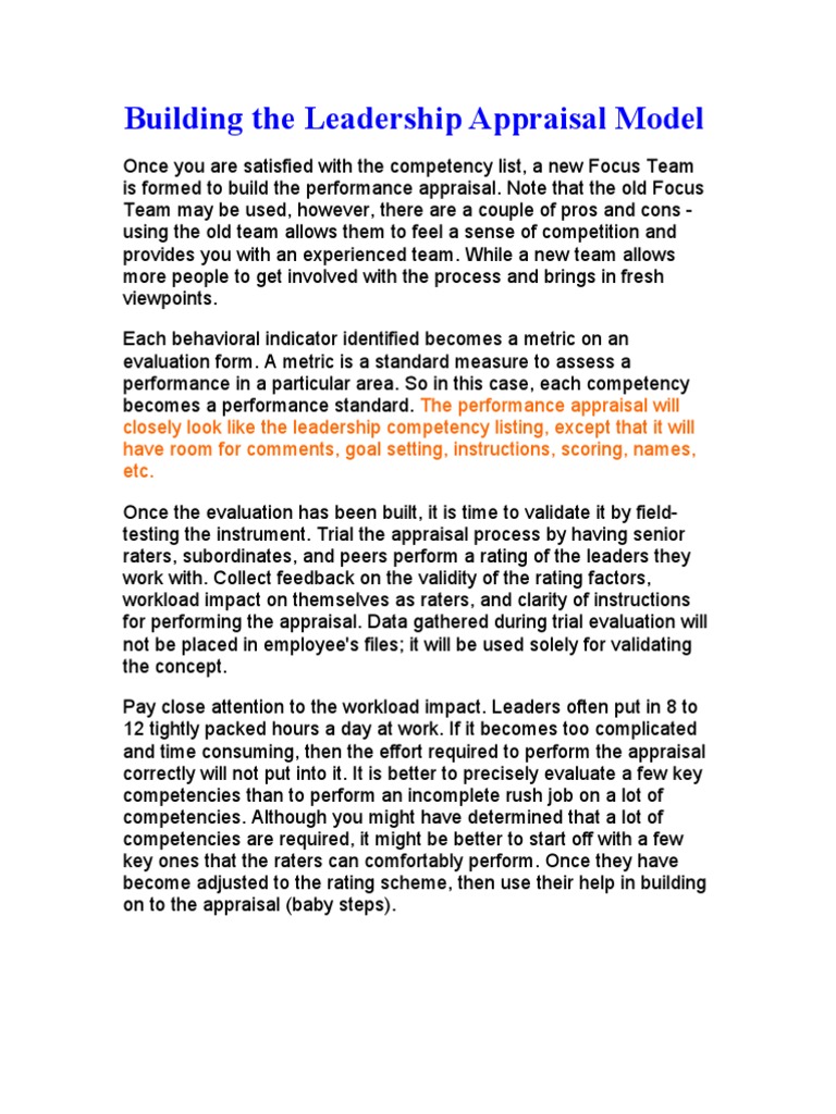 Building The Leadership Appraisal Model | PDF | Performance Appraisal ...