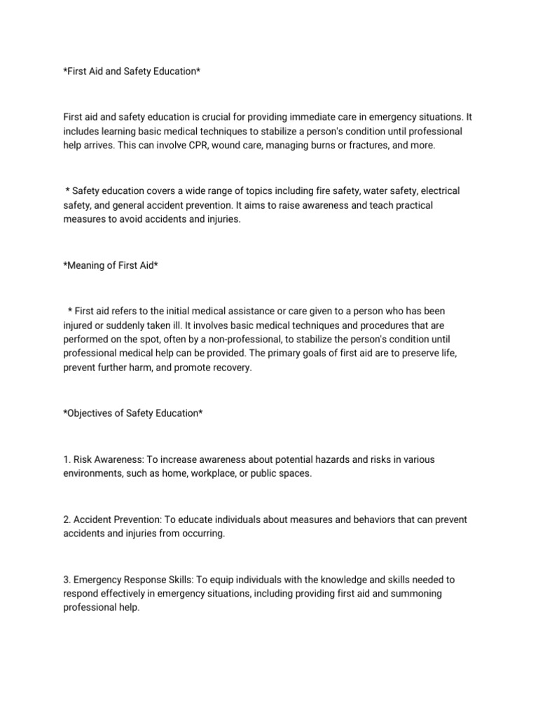 First Aid and Safety Education Overview | PDF | First Aid | Injury
