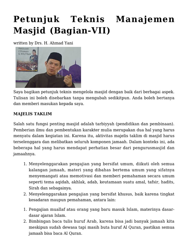 Petunjuk Teknis Manajemen Masjid Bagian VII | PDF | Agama & Spiritualitas