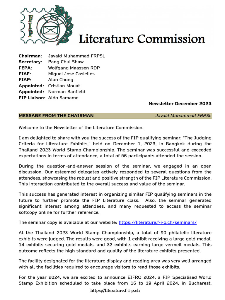 FIP Literature Commission Newletter December 2023 | PDF | Philately ...