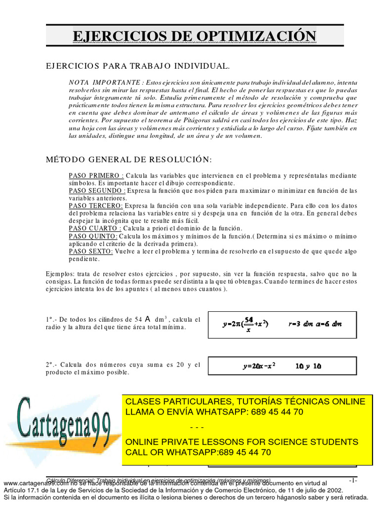 Ejercicios de Optimización | PDF | Función (Matemáticas) | Optimización Matemática
