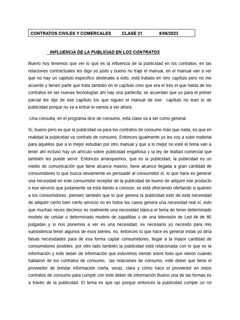 Clase 21 Contratos | PDF | Publicidad | Los consumidores