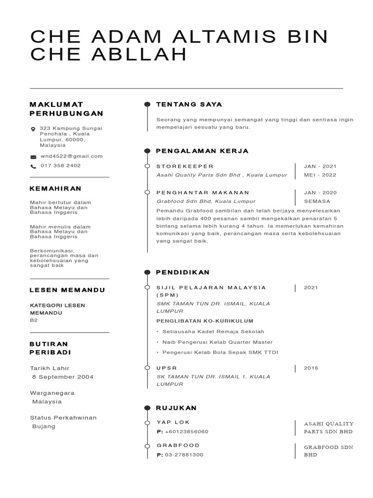 Che Adam Altamis Bin Che Abllah: Maklumat Perhubungan | PDF