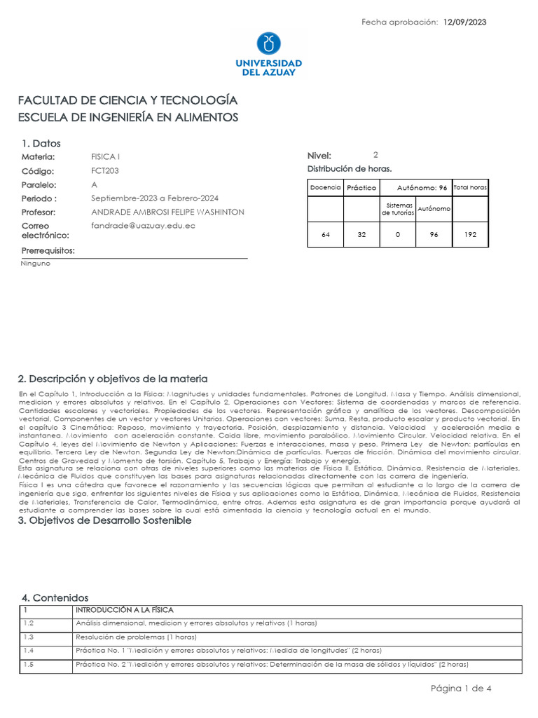 Reporte Silabo | PDF | Vector Euclidiano | Las leyes del movimiento de Newton