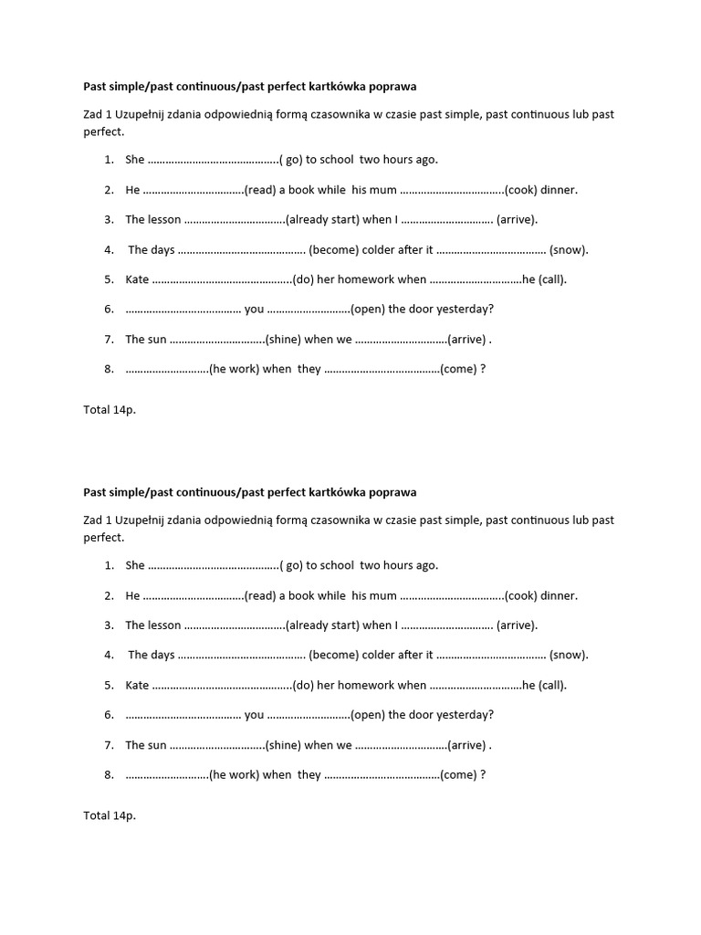 Past Simple, Continuous, Perfect | PDF