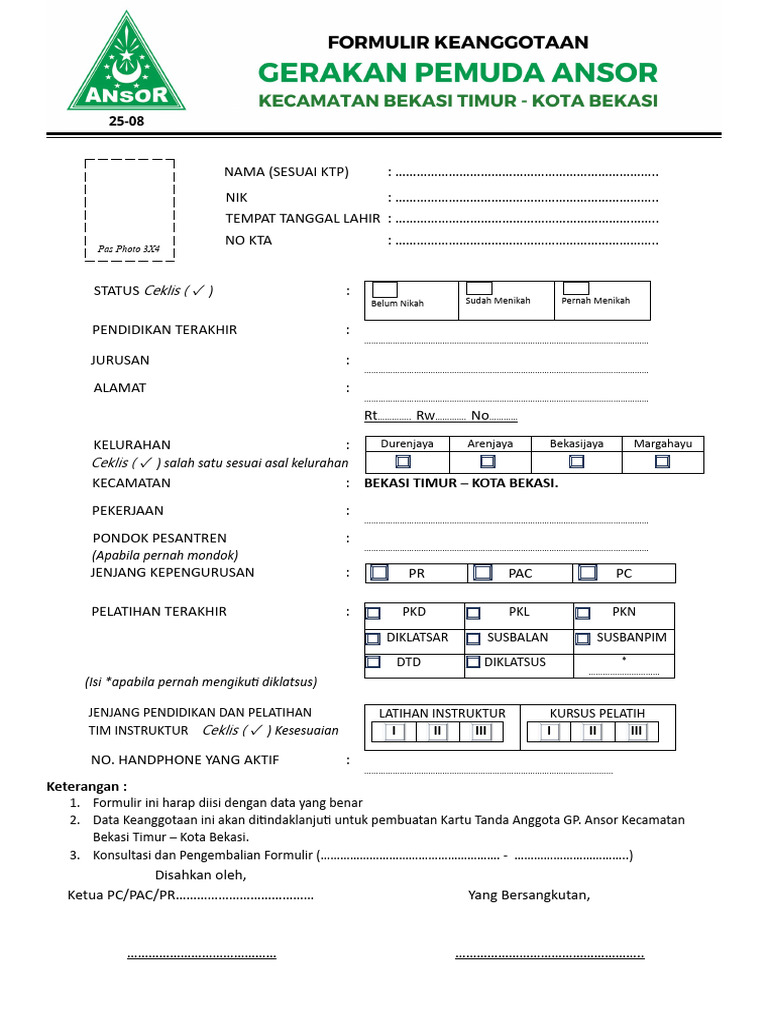 Formulir Keanggotaan GP Ansor | PDF