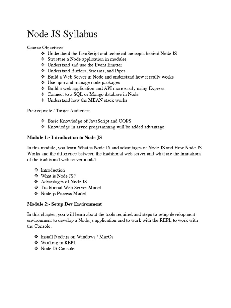 Node JS Syllabus: V V V V V V V V V | PDF | World Wide Web | Internet & Web