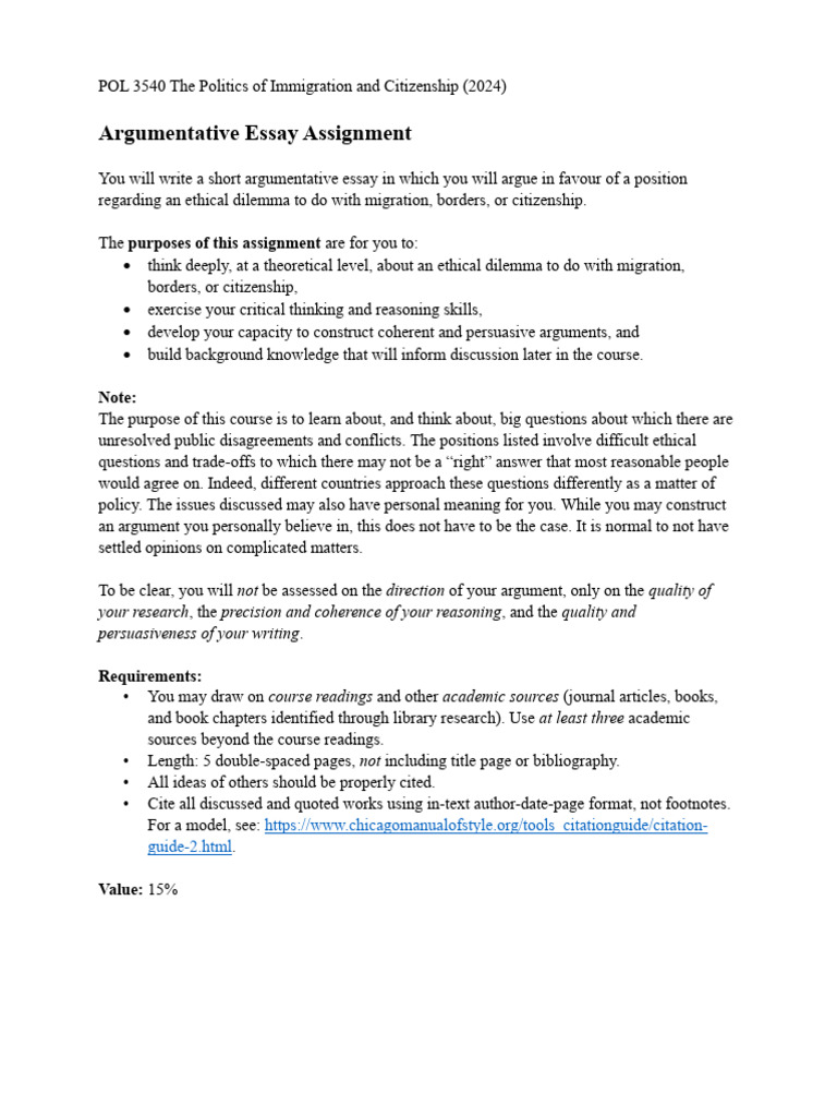POL3540 Argumentative Essay 2024 | PDF | Citizenship | Essays