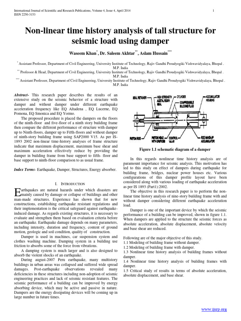 Non Linear Time History Analysis Of Tall Pdf Earthquake Engineering
