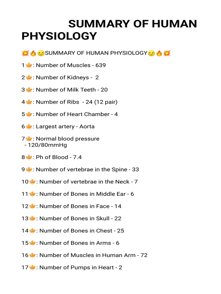 Key Facts About Human Physiology | PDF