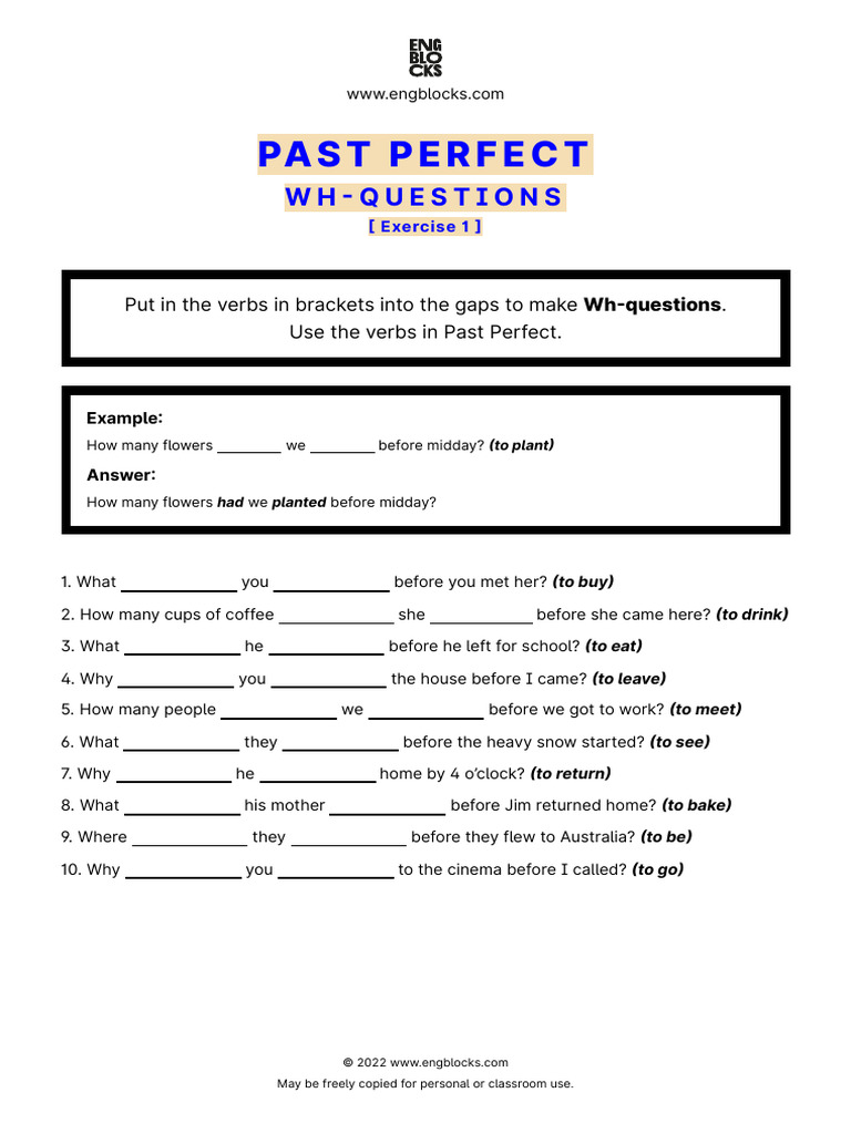 Past Perfect WH Questions Worksheet | PDF