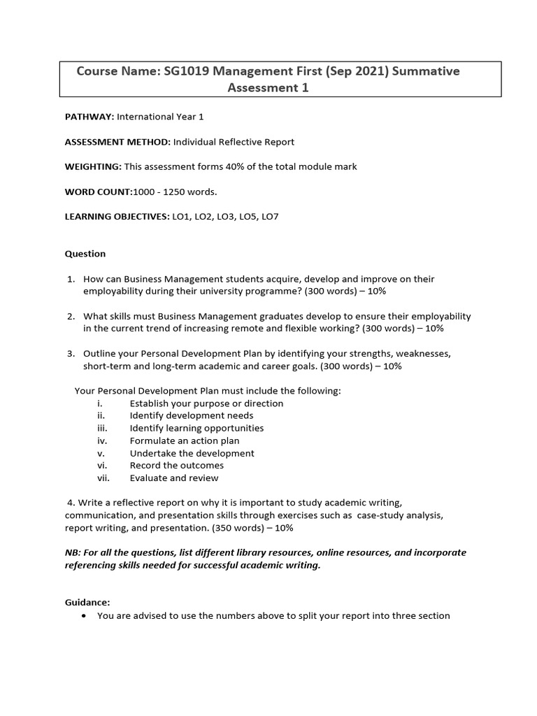 Management First Summative Assessment 1 | PDF | Lecture | Cognition