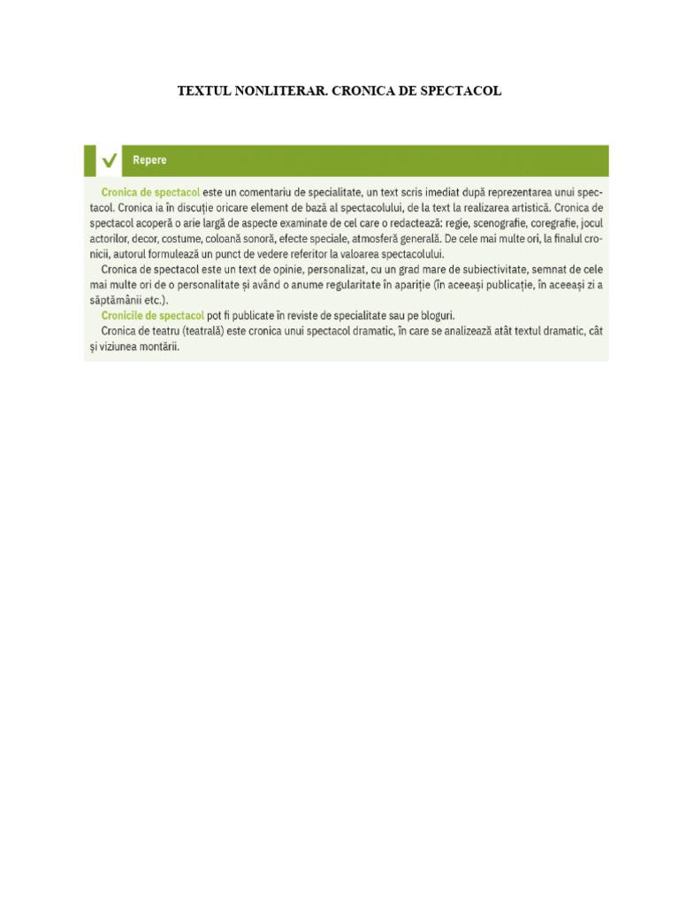 Textul Nonliterar. Cronica de Spectacol | PDF