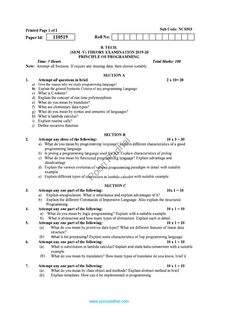 Principle of Programming NCS503 | PDF