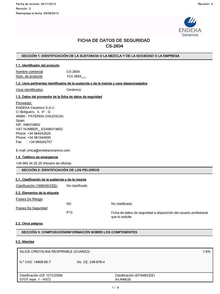 CS 2604 MSDS Ficha de Seguridad | PDF | Agua | Combustión