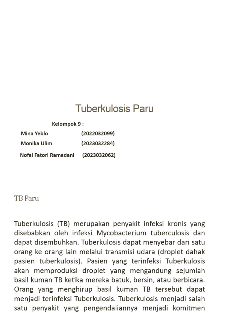 Tuberkulosis Paru PPT Mina | PDF | Pengembangan Diri | Kesehatan Holistik