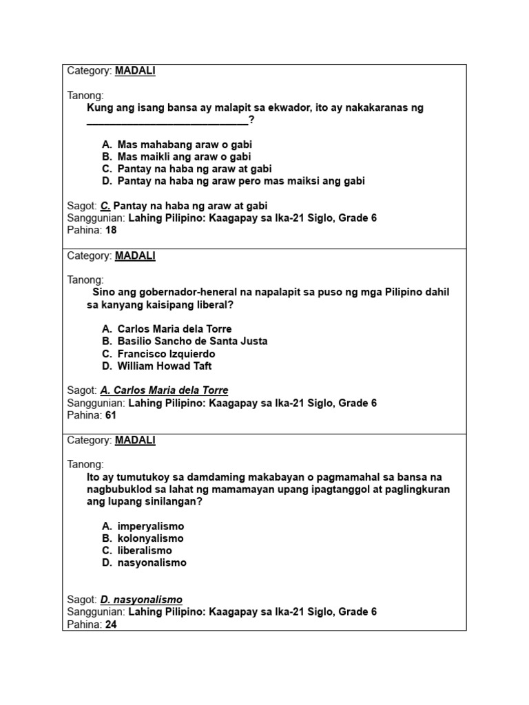 Ap - Quiz Bee Questions | PDF
