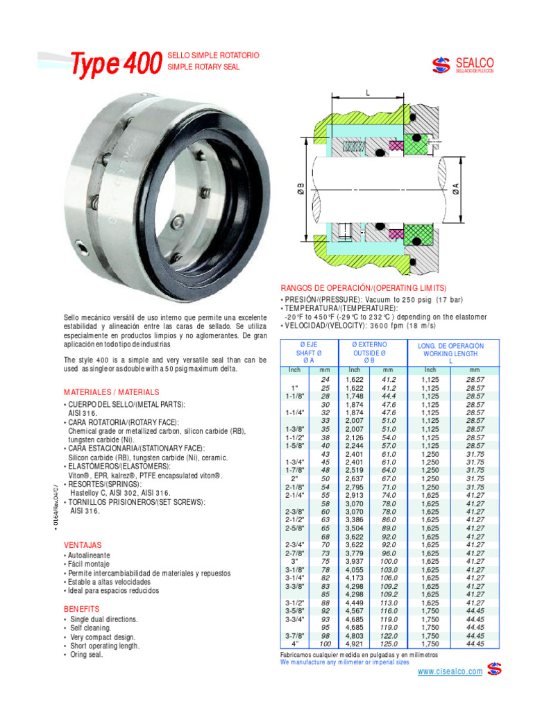 Sello Sealco 400 Carbon de 3 1 - 4 | PDF