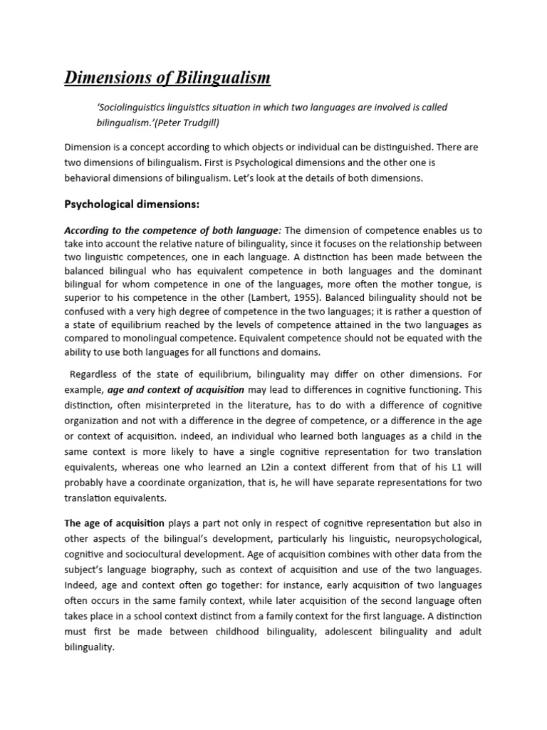 Dimensions_of_Bilingualism | PDF | Multilingualism | First Language