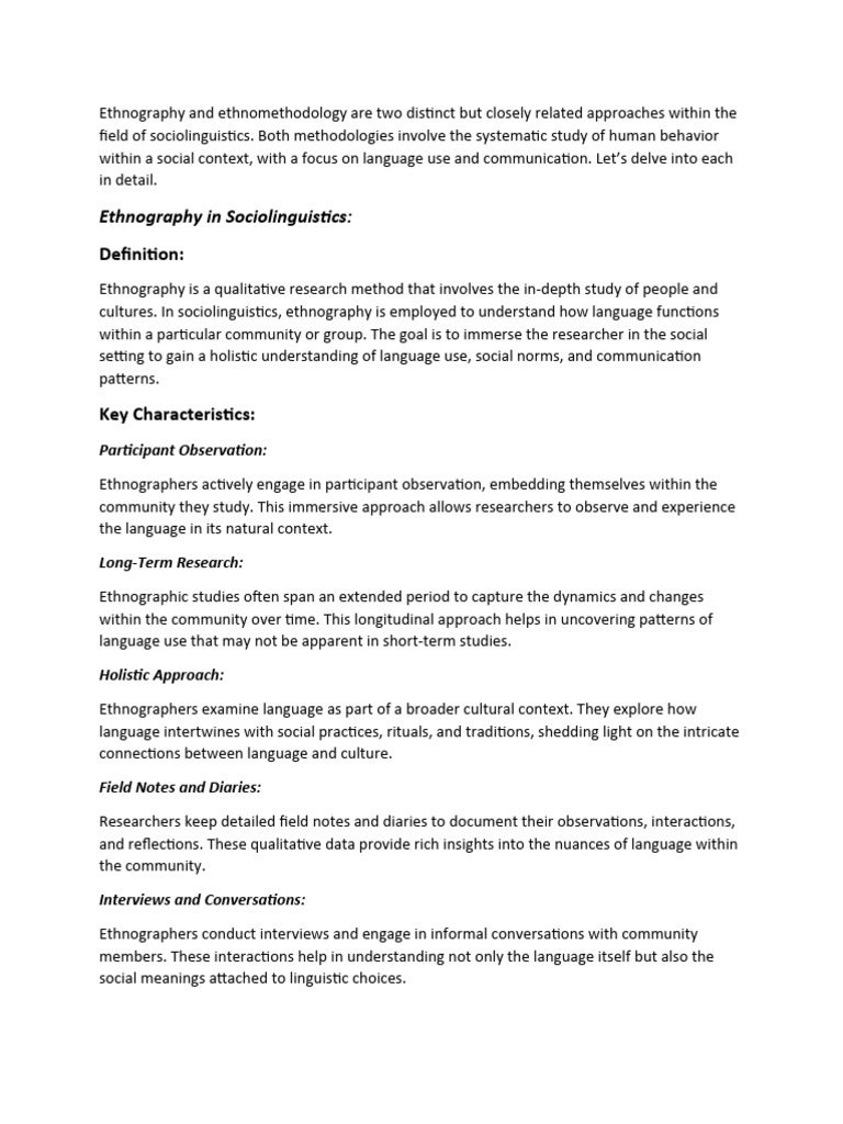 Ethnography and Ethnomethodology | PDF | Ethnography | Sociolinguistics