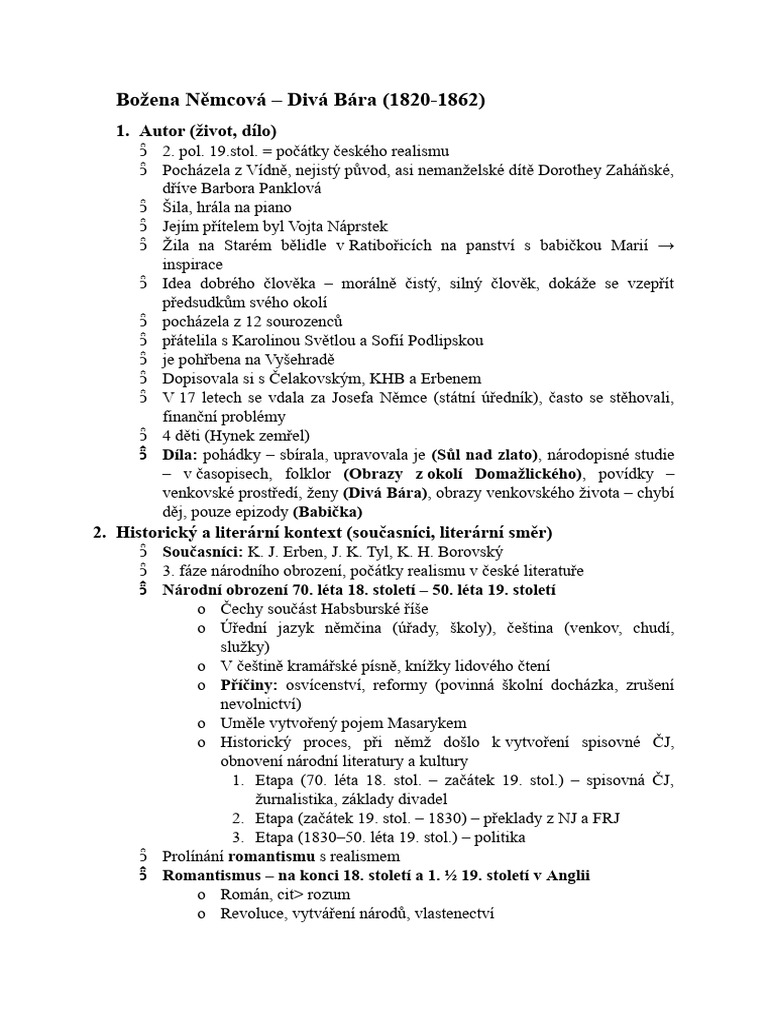 Božena Němcová - Divá Bára | PDF