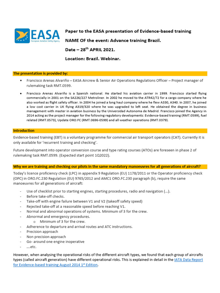 Notes To EASA EBT Presentation | PDF | Situation Awareness | Communication