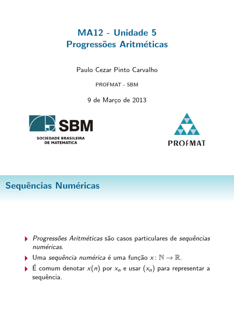 Aula 3 - Progressão Aritmética | PDF | Sequência | Objetos matemáticos