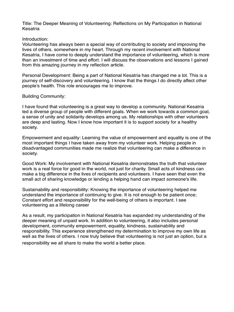 National Reflection | PDF | Volunteering | Empowerment