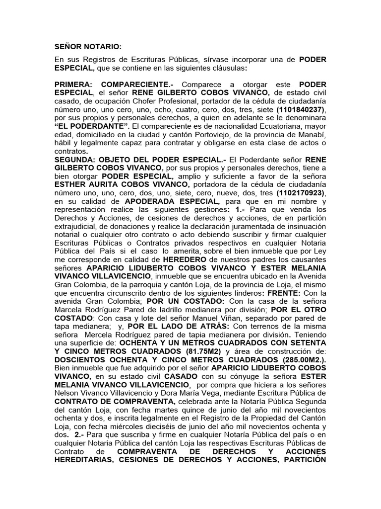 Minuta de Poder Especial - 2023 (Rene Cobos) | PDF