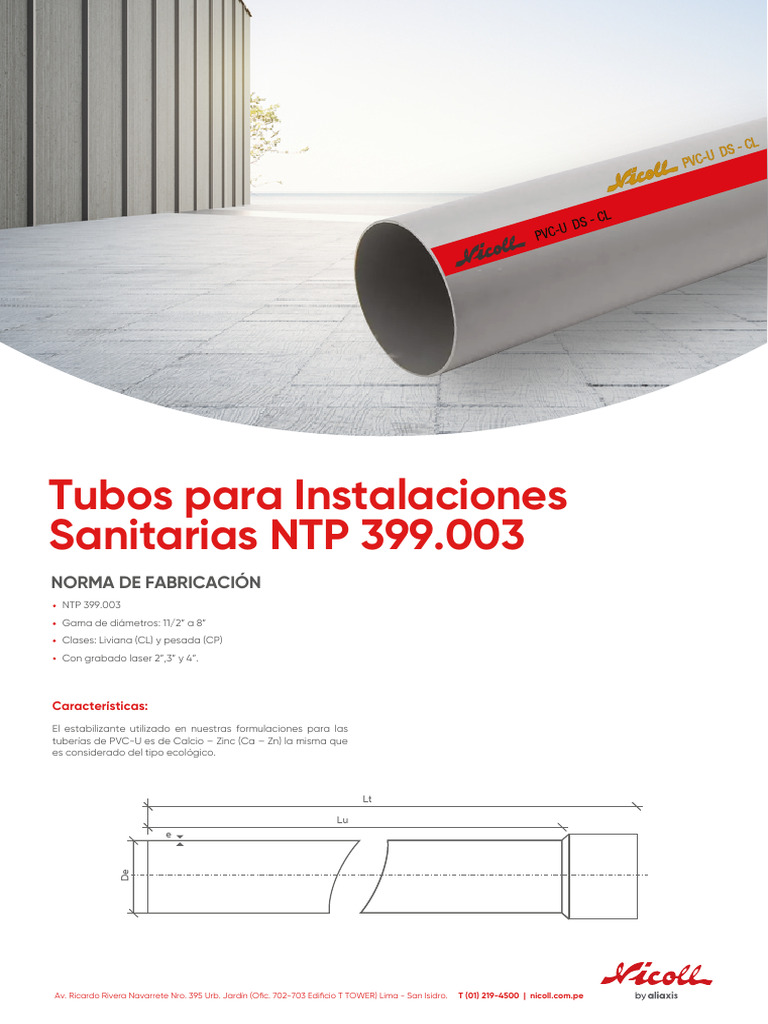 Tubos para Instalaciones Sanitarias NTP 399.003: Norma de Fabricación | PDF