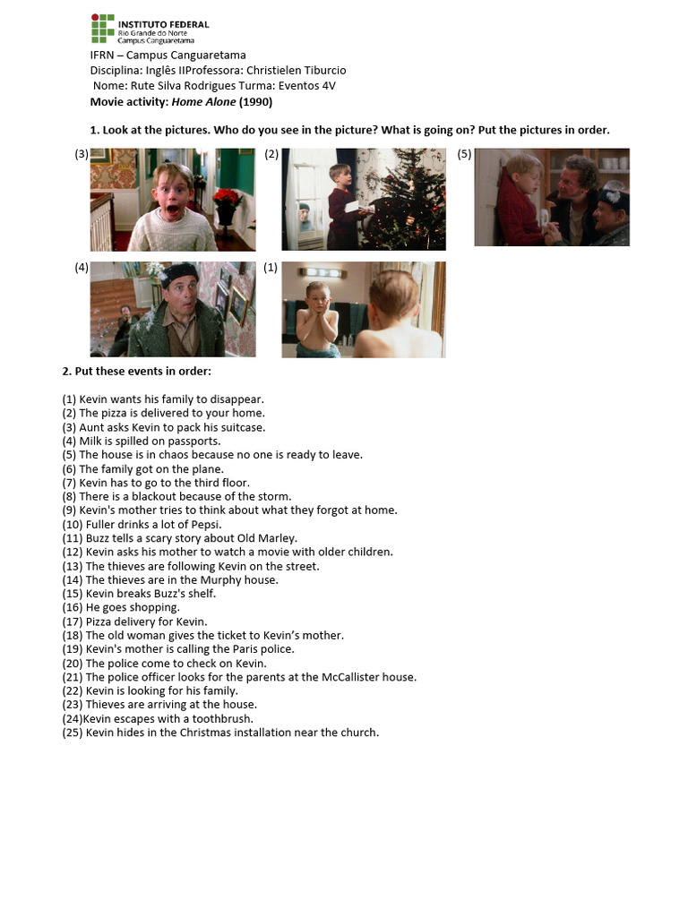 Movie Activity: Home Alone (1990) 1. Look at The Pictures. Who Do You ...