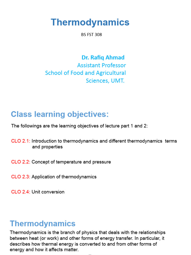 Lecture 2 - W1 - Introduction To Thermodynamics | PDF | Temperature | Heat