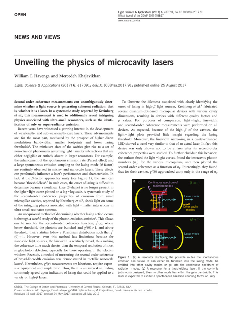 16 - Unveiling the physics of microcavity lasers | PDF | Laser | Light