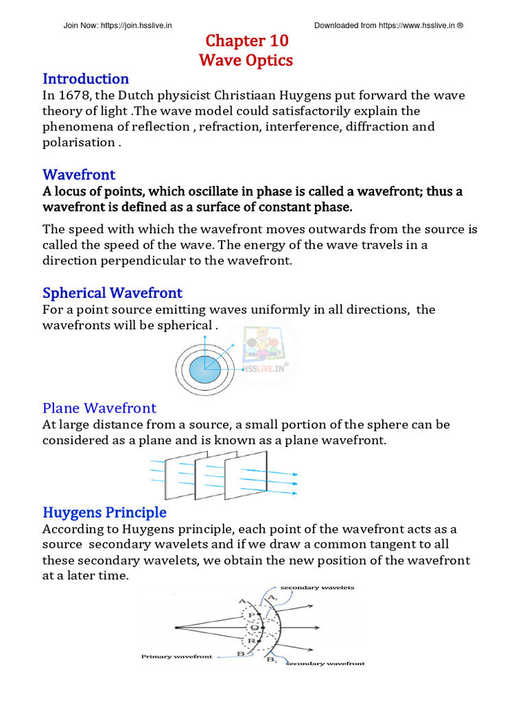 Hsslive_Plus two Chapter 10-2024 | PDF | Diffraction | Waves