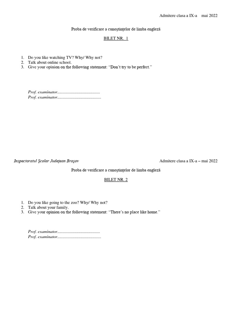 Modele - Proba-Orala - 2022 Engleza 230505 115053 | PDF