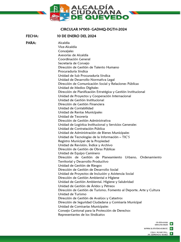 CIRCULAR NÂ°003 - GADMQ-DGTH-2024-signed | PDF | Estado (política ...